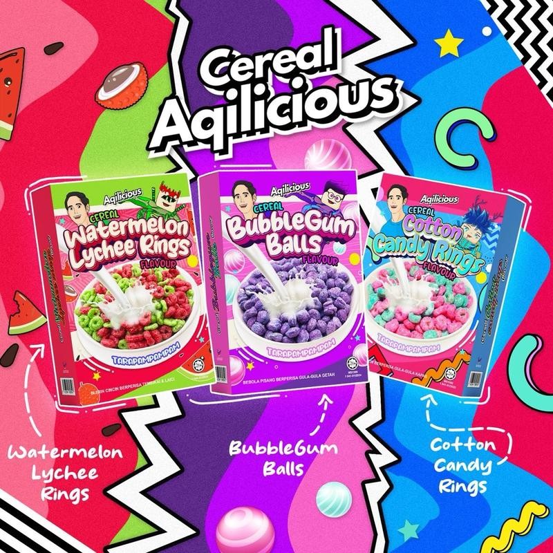 Aqilicious Cereal COMBO (3 KOTAK) (Gumball + Watermelon Lychee + Cotton ...