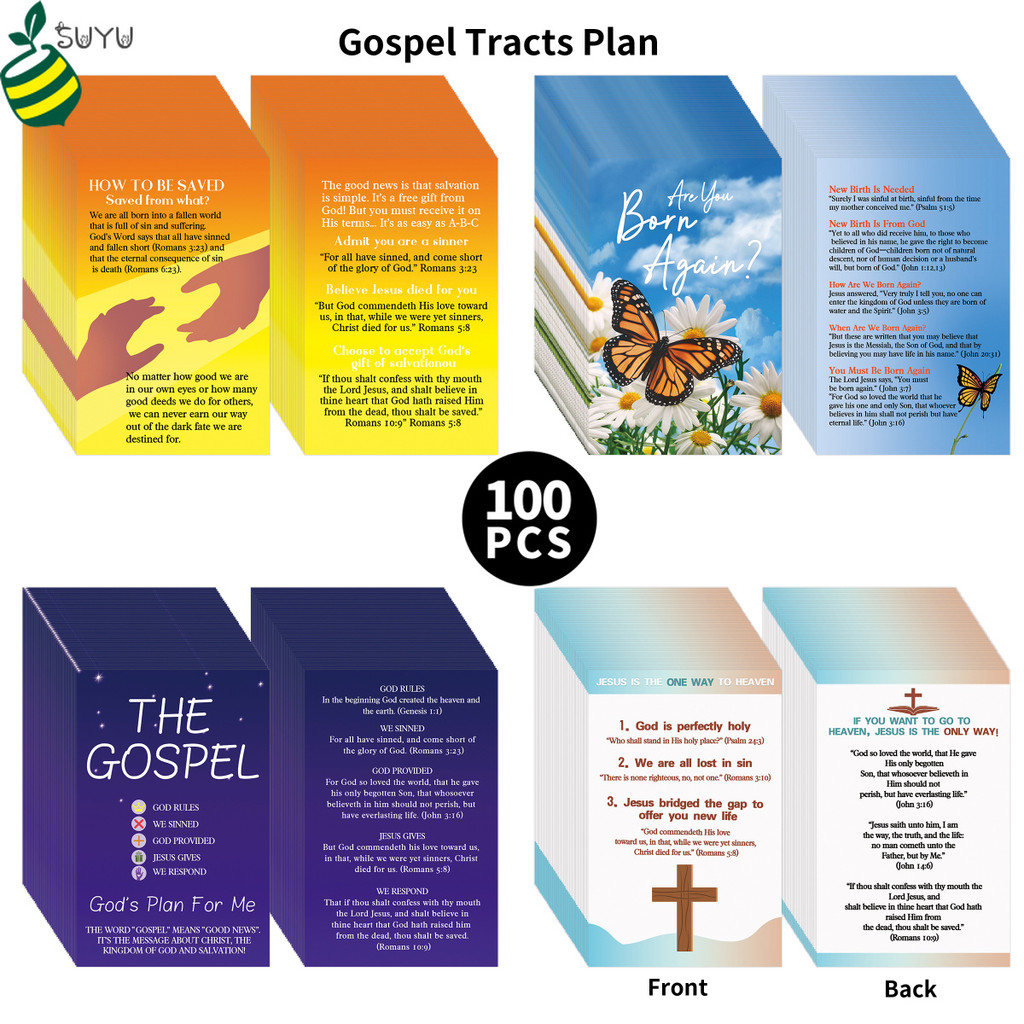 100pcs Inspirational Gospel Tracts - Christian Prayer Cards with Bible ...