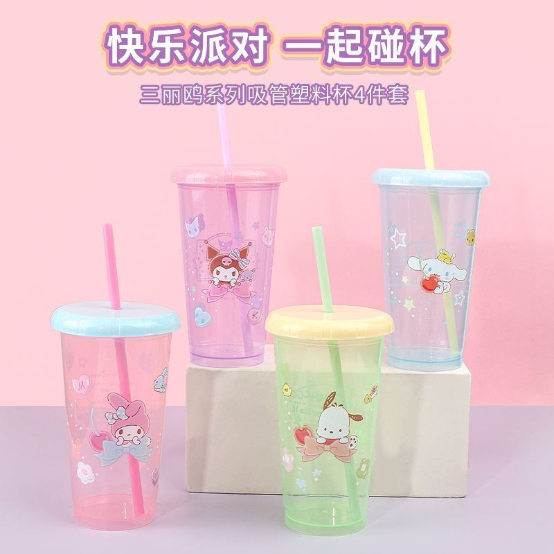 MINISO MINISO Premium Water Cup Sanrio Series Straw Plastic Cup 4-Piece ...