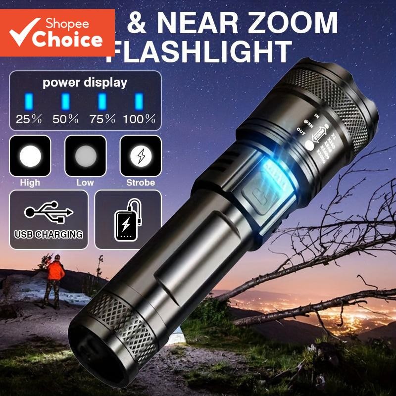 White Laser LED Flashlight with 3 Models Rechargeable Zoom Waterproof ...