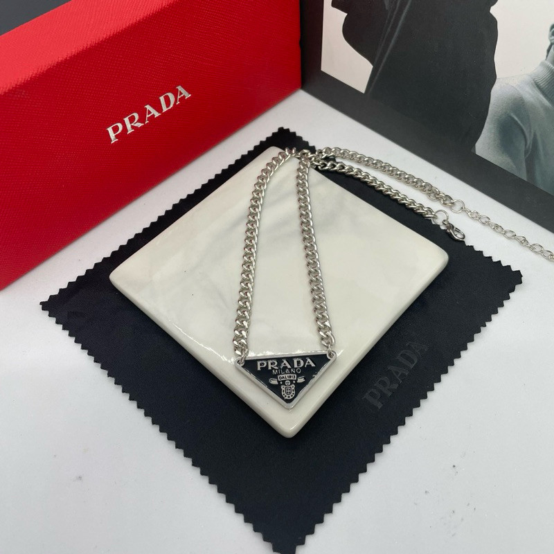 PD Chain Necklace/Triangle Logo Has Arrived Prada Silver With Plate ...