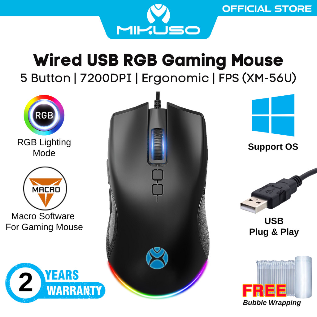 MIKUSO Tetikus Mouse Wired Gaming 7 Button 7200DPI | Ergonomik Macro ...