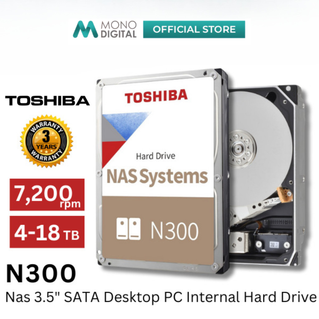 TOSHIBA INT HDD N300 NAS 3.5" SATA INTERNAL DESKTOP PC HARD DRIVE HARD DISK WITH 7,200 RPM ...