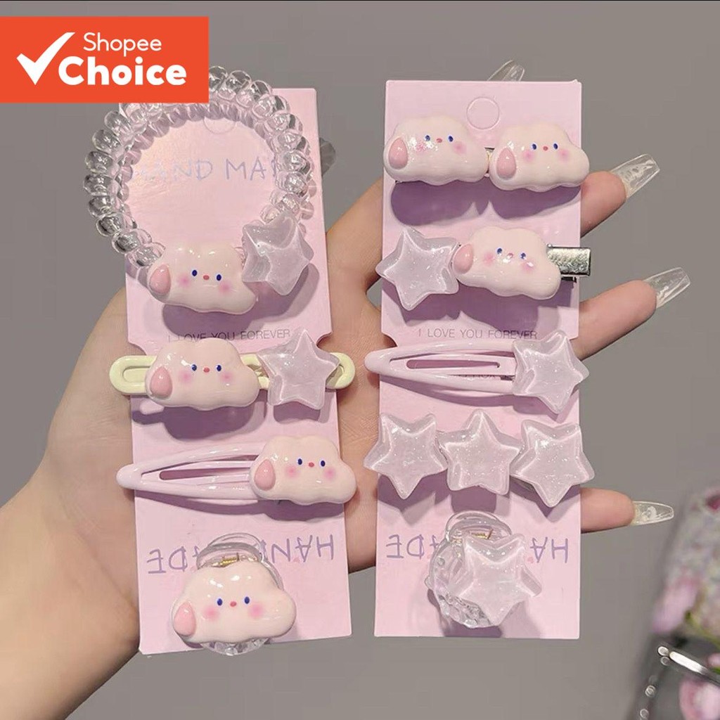 Love Pink Cloud Star Hair Clip Female Side Bangs Clip Forehead Broken ...