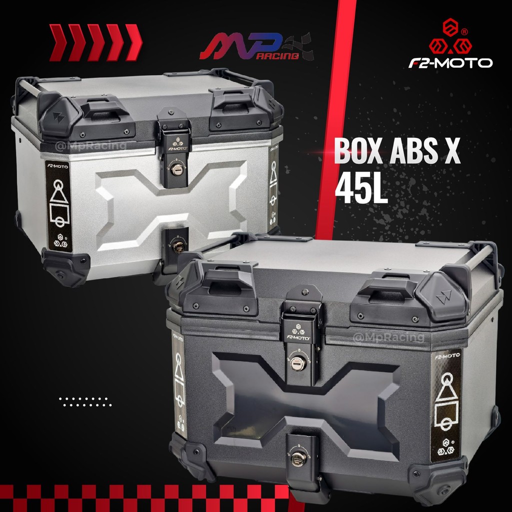 F2-MOTO Top Box 45L Triple Black ,hitam putih ,ABS,universal box ...
