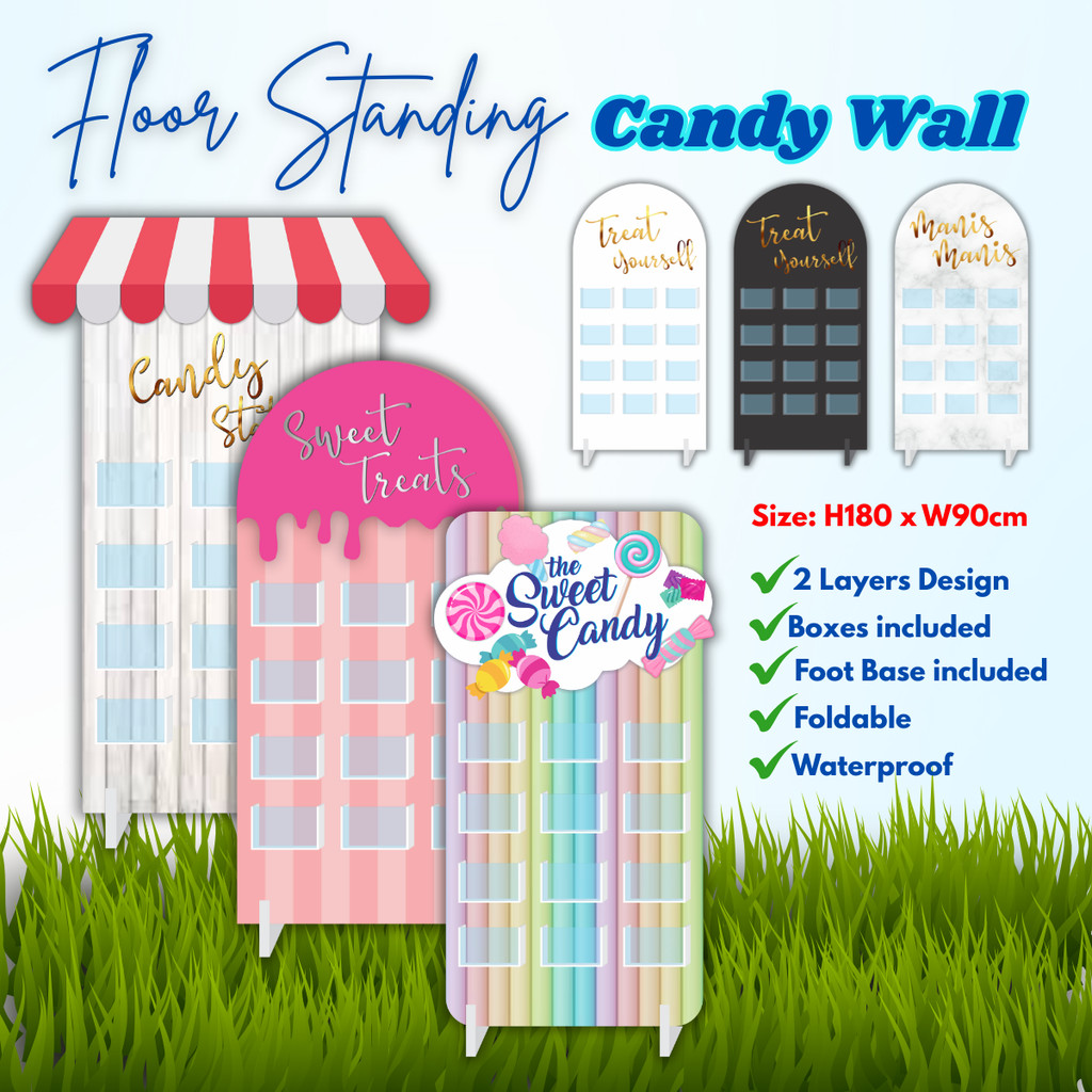 Foldable floor standing printing candy wall snack wall party decoration welcome board kotak gula ...