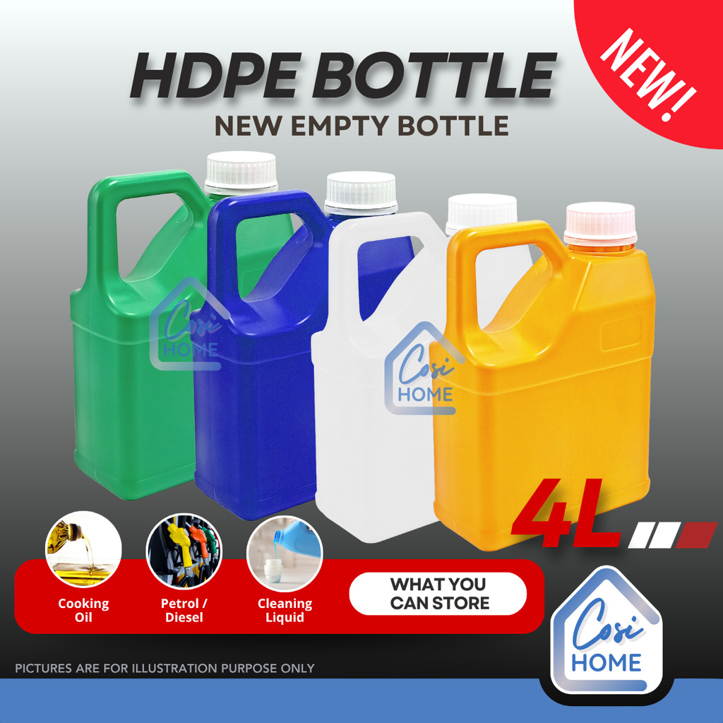 4L HDPE Jerry Can Water Container Petrol Storage Bottle Tong Air Minyak ...