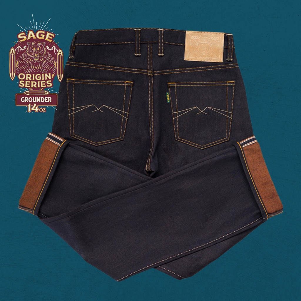 Sage Denim Origin Series: Grounder 14oz Sanforized Deep Indigo x Brown ...