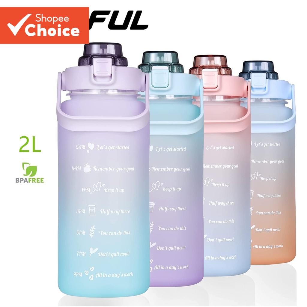 Gemful Large 2L Water Bottle with Time Marker Straw BPA-Free Sports Bottle. | Shopee Malaysia
