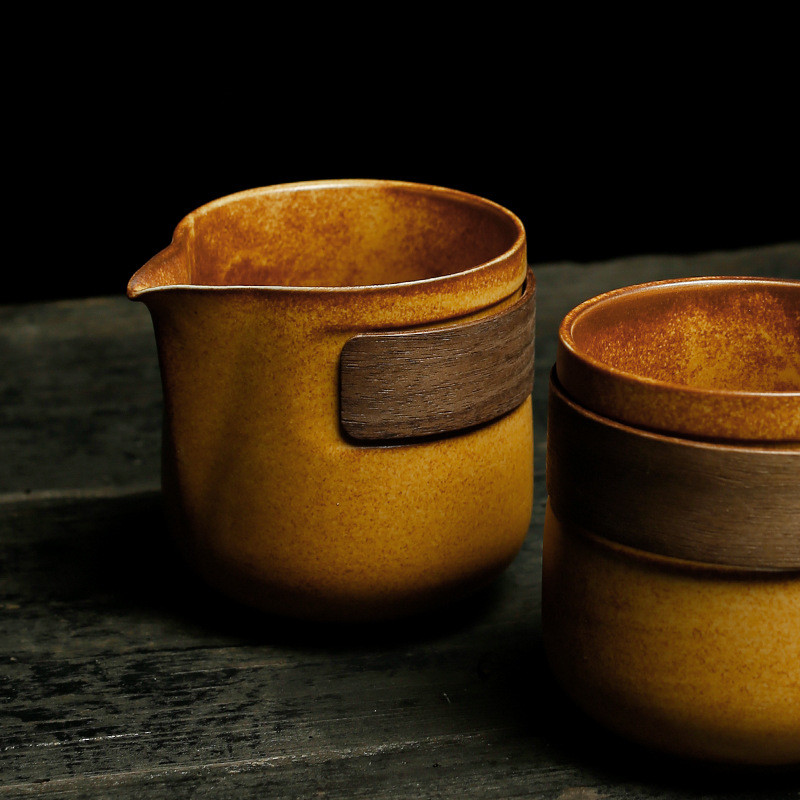 Vintage Ceramic Fairness Cup Heat-Resistant Wood Handle Gongfu Tea ...
