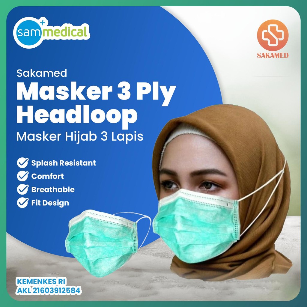 Sakamed Hijab Mask / Headloop Mask / 3ply Hijab Mask contains 50 pcs ...