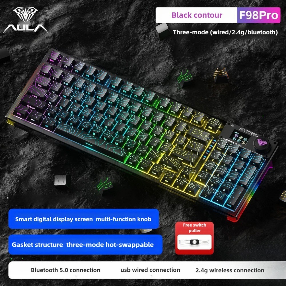 AULA F98 Pro Wireless Mechanical Keyboard Transparent RGB Full-key Hot ...