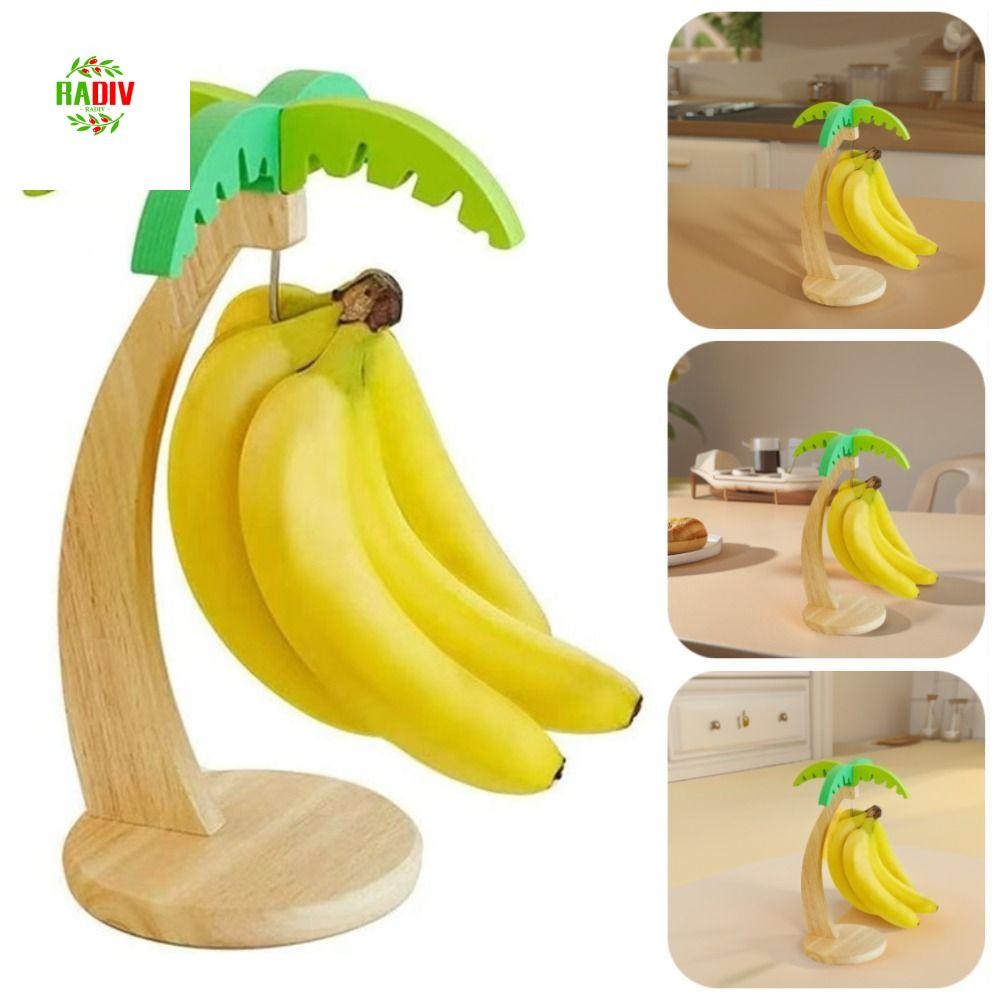 RADIV Wooden Banana Rack, Keep Bananas Fresh Simulated Leaf Fruit ...