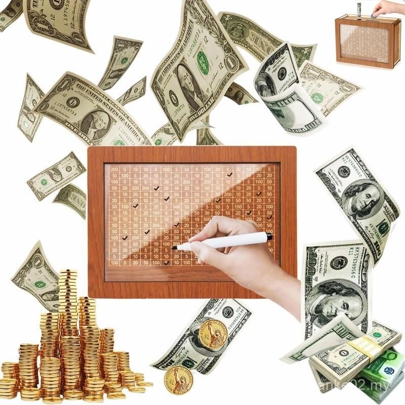 Kotak simpanan tunai kayu, 1/20 unit kotak cabaran penjimatan tunai ...
