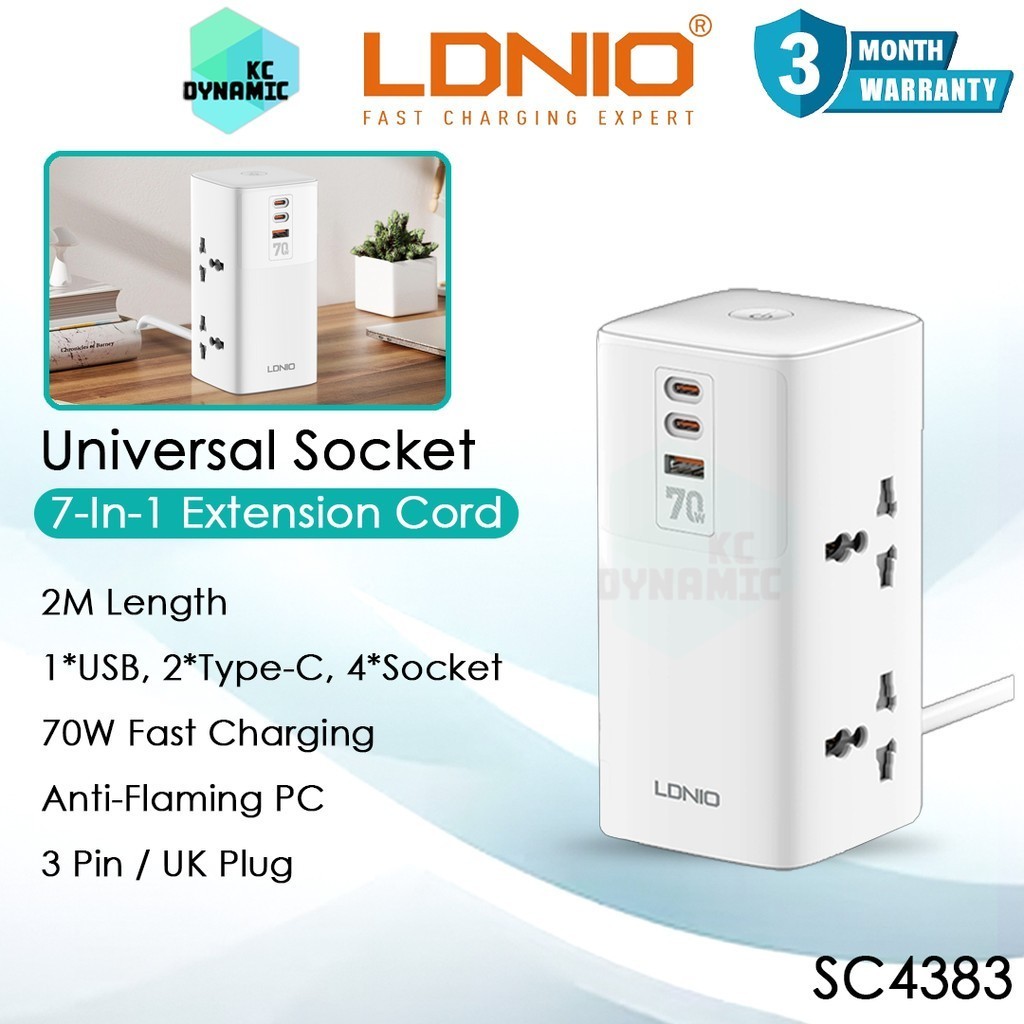 LDNIO SC4383 70W Towel Extension Power Socket Universal Desktop Power ...