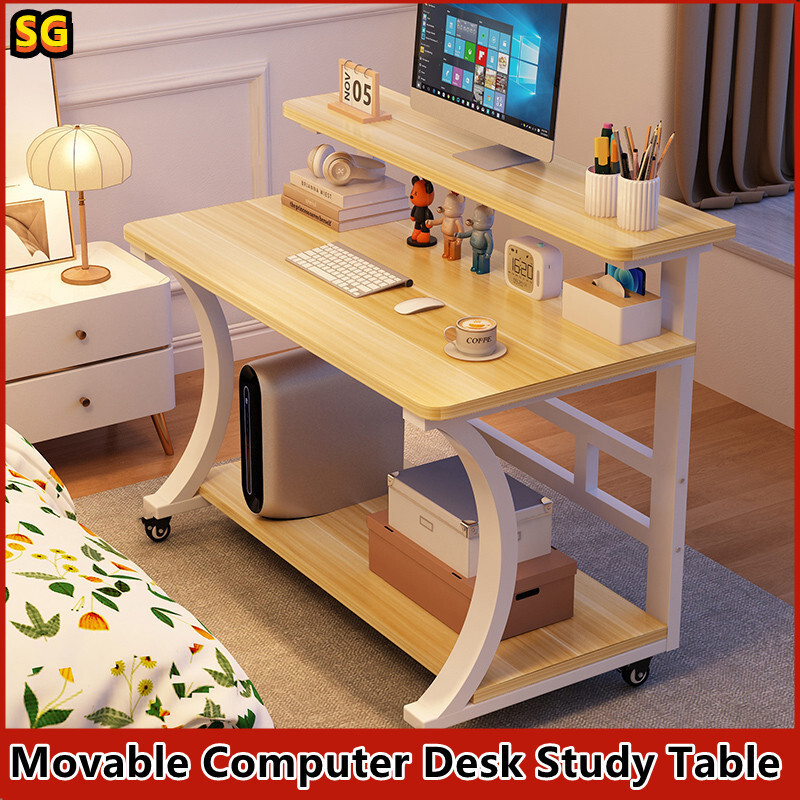 Movable bed table Computer Desk Side Table with Wheels Bedroom Home ...