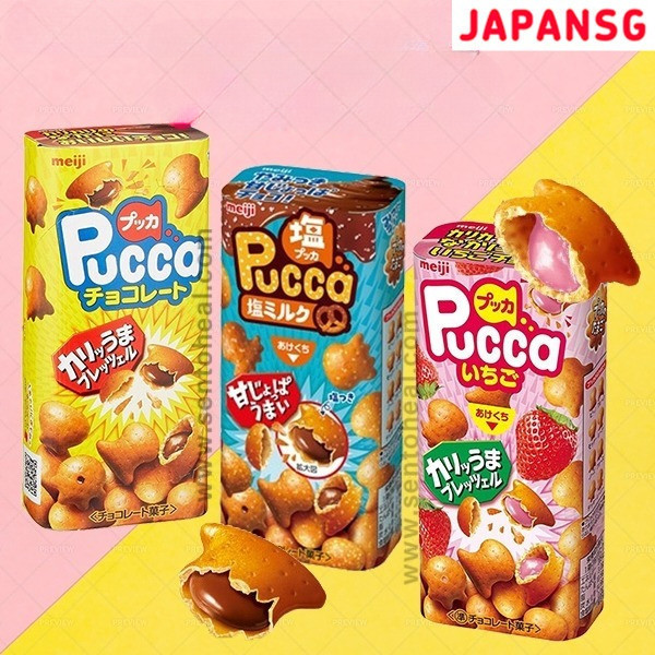 Meiji Pucca Strawberry/ Chocolate Biscuit - crispy pretzel | Shopee ...