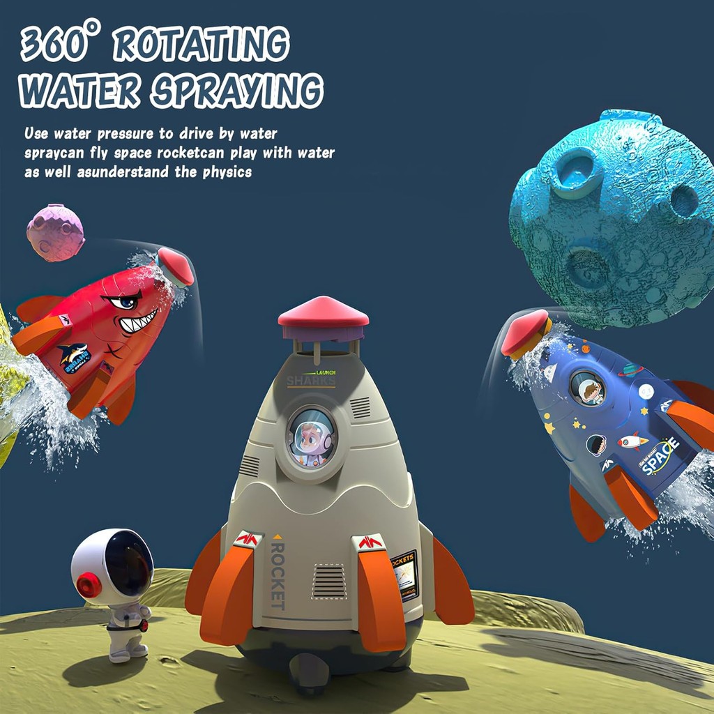 Space Rocket Sprinkler Spinning Flying Kids Water Playing Toy Outdoor ...