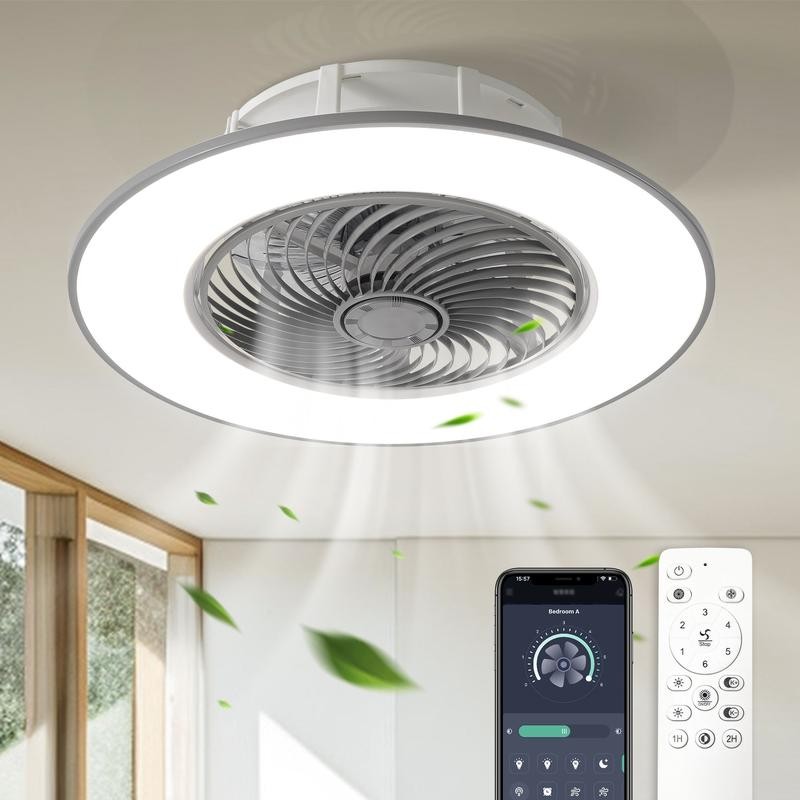 CHANFOK 22 Inch Ceiling Fans with Lights, Modern Bladeless Ceiling Fan ...