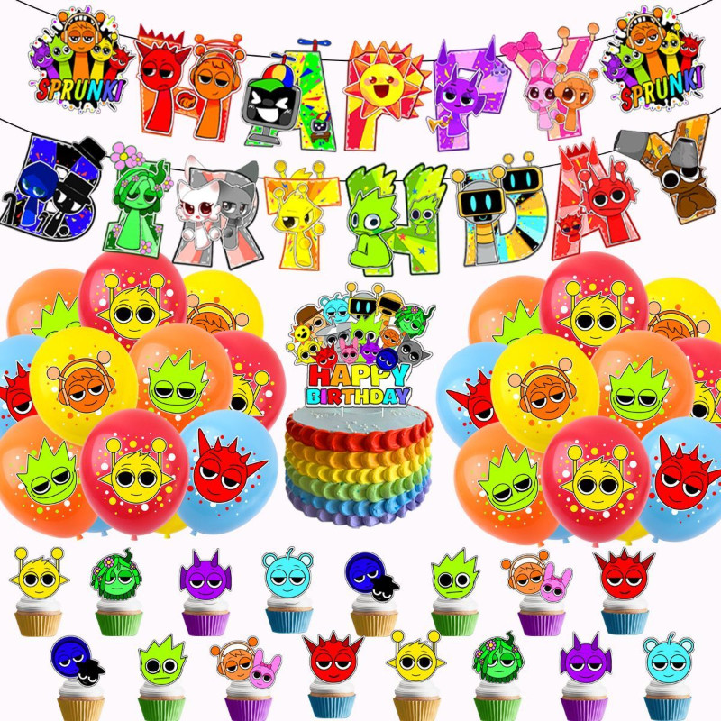 Sprunki Balloon - Tropical Birthday Bash Kit with 3D Backdrop & 12 Cake ...