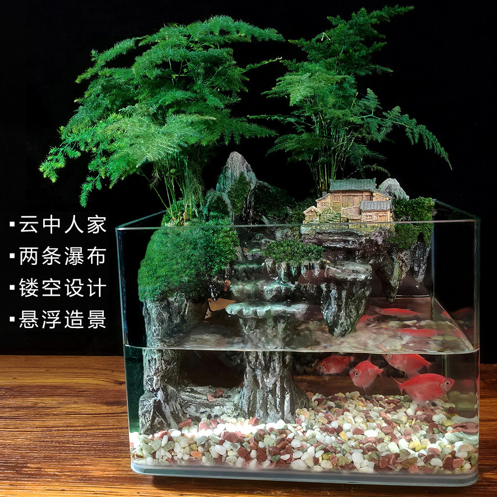 high-quality Double Waterfall 30 Large Fish Tank Flowing Water Moss ...
