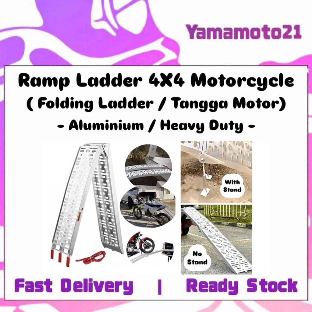 Ramp Motor Aluminium Heavy Duty Ladder + Kaki Stand Bike Motorcycle ...