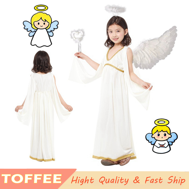 Greece Goddess Costume Cosplay Ancient Rome White Dress For Kids Girl ...