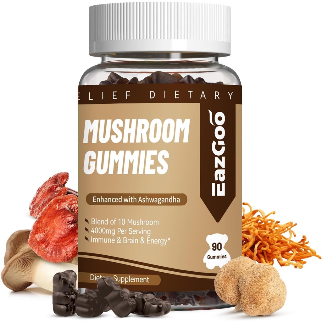 Mushroom Gummies Supplement - with Ashwagandha, Lions Mane, Shitake ...