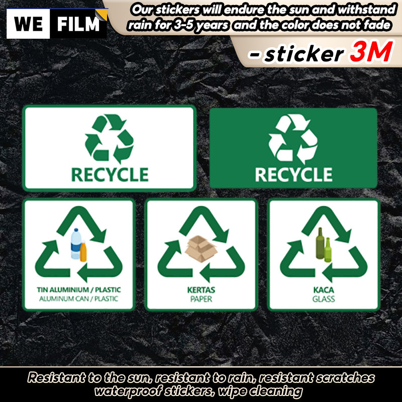 Recycle Sign Trash Bin Waterproof PVC Sticker for Paper Glass Plastic ...