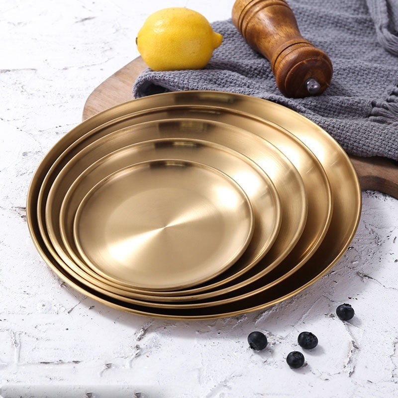 Stainless Steel Dining Serving Plates Gold Silver Dinner Plate Serving ...
