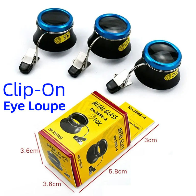 5X 10X 20X Eyeglass Magnifier Clip-On Eye Loupe Magnifying Lens ...