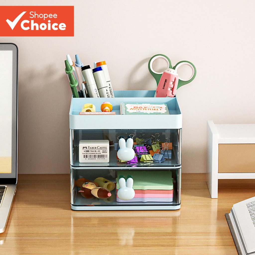 Cartoon Creative Pen Holder Transparent Drawer Storage Box Large ...