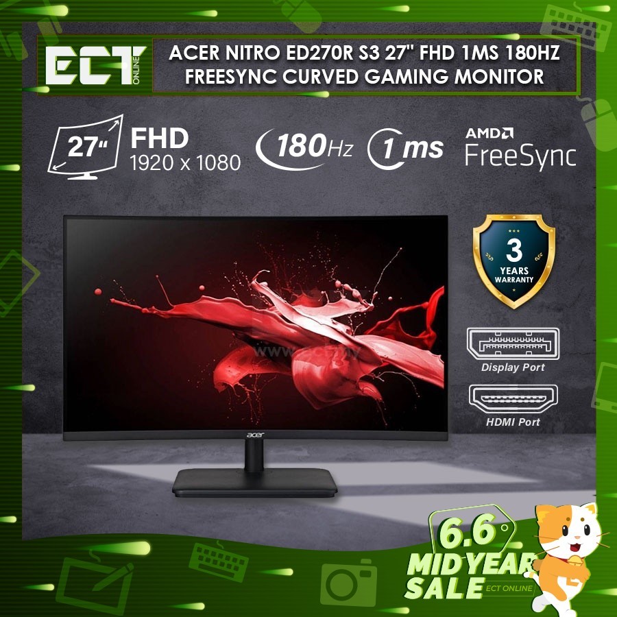Acer Nitro ED270R S3 27" FHD (1920 x 1080) 1ms 180Hz Freesync Curved ...