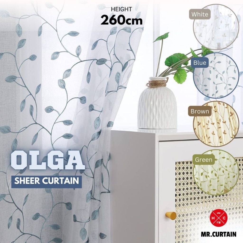 MR.CURTAIN Olga Sheer Lanngsir Lace Bersulam Bunga Siap Jahit Cangkuk ...