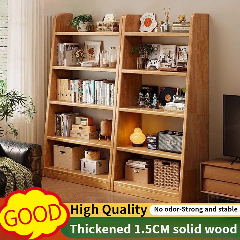 Solid wood bookshelf Floor-standing rack Trapezoidal storage rack ...