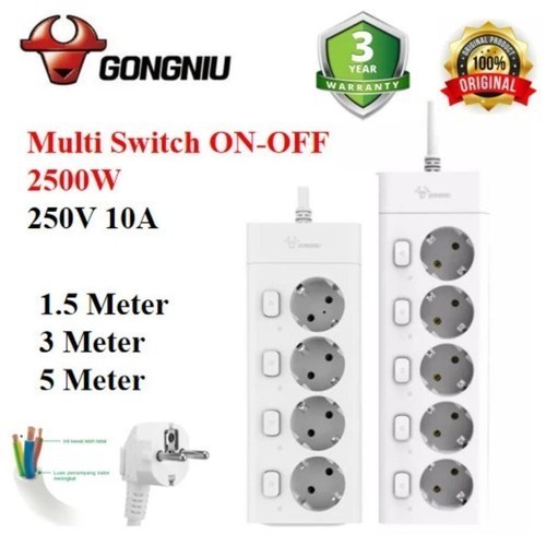 GONEO Cok Connect Socket Plus Switch 1.5 3M 5M 3 4 5 Holes SNI Brass ...