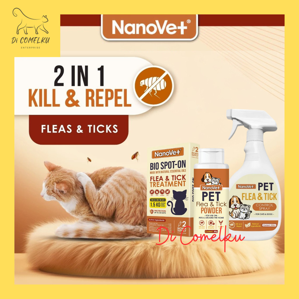 Nanovet® Pet Flea and Tick Control Spray 500ml / Powder 80g for Cat and ...