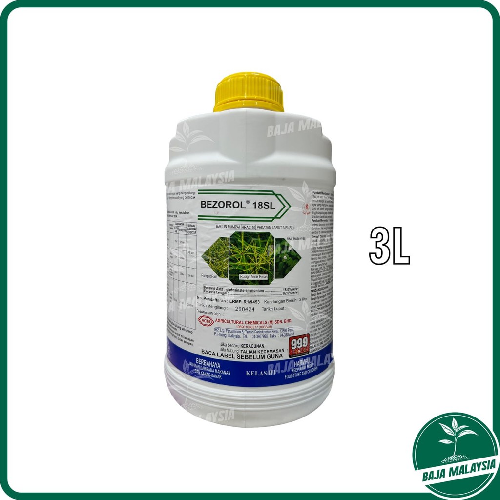 ACM Bezorol 18SL 3L Herbicide Glufosinate-Ammonium 18% Racun Rumpai ...