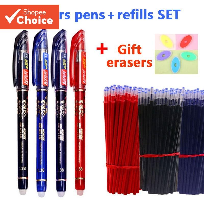 Erasable ballpen Gel pen set 0.5mm ball tip Black,Light Blue,Red,Dark ...