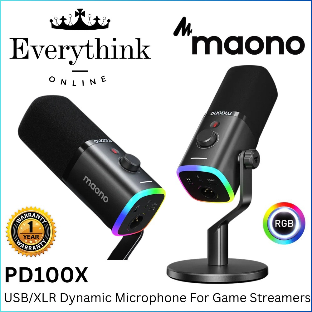 MAONO PD100X USB/XLR DYNAMIC MICROPHONE FOR GAME STREAMERS WITH RGB LIGHTING, CLEAR SOUND ...