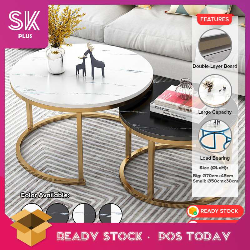 SKplus 2 In 1 Flexible Coffee Round Tables Marble Texture Table Nordic ...