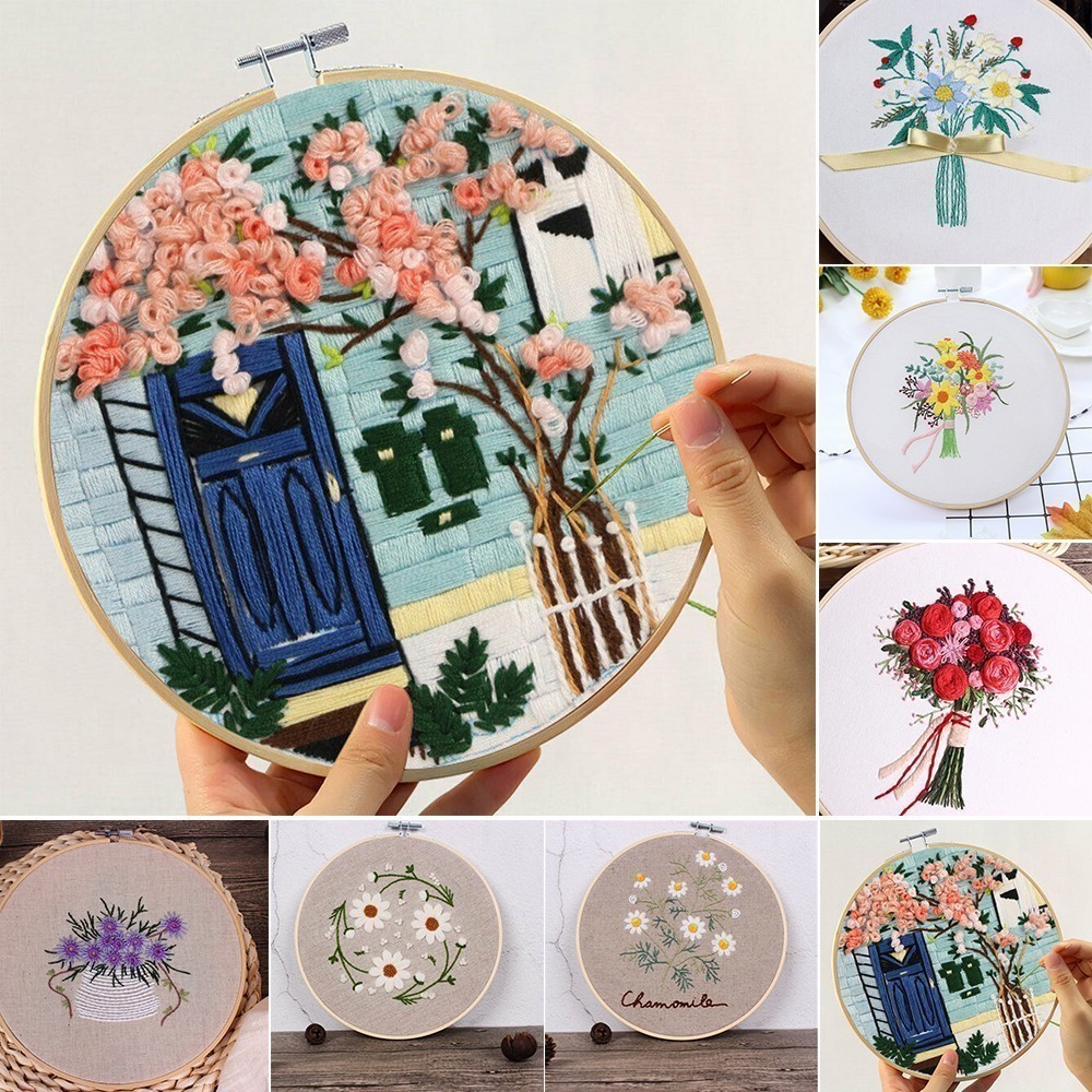 Flower Pattern Cross Stitch DIY Needlework Kit Beginner Embroidery ...