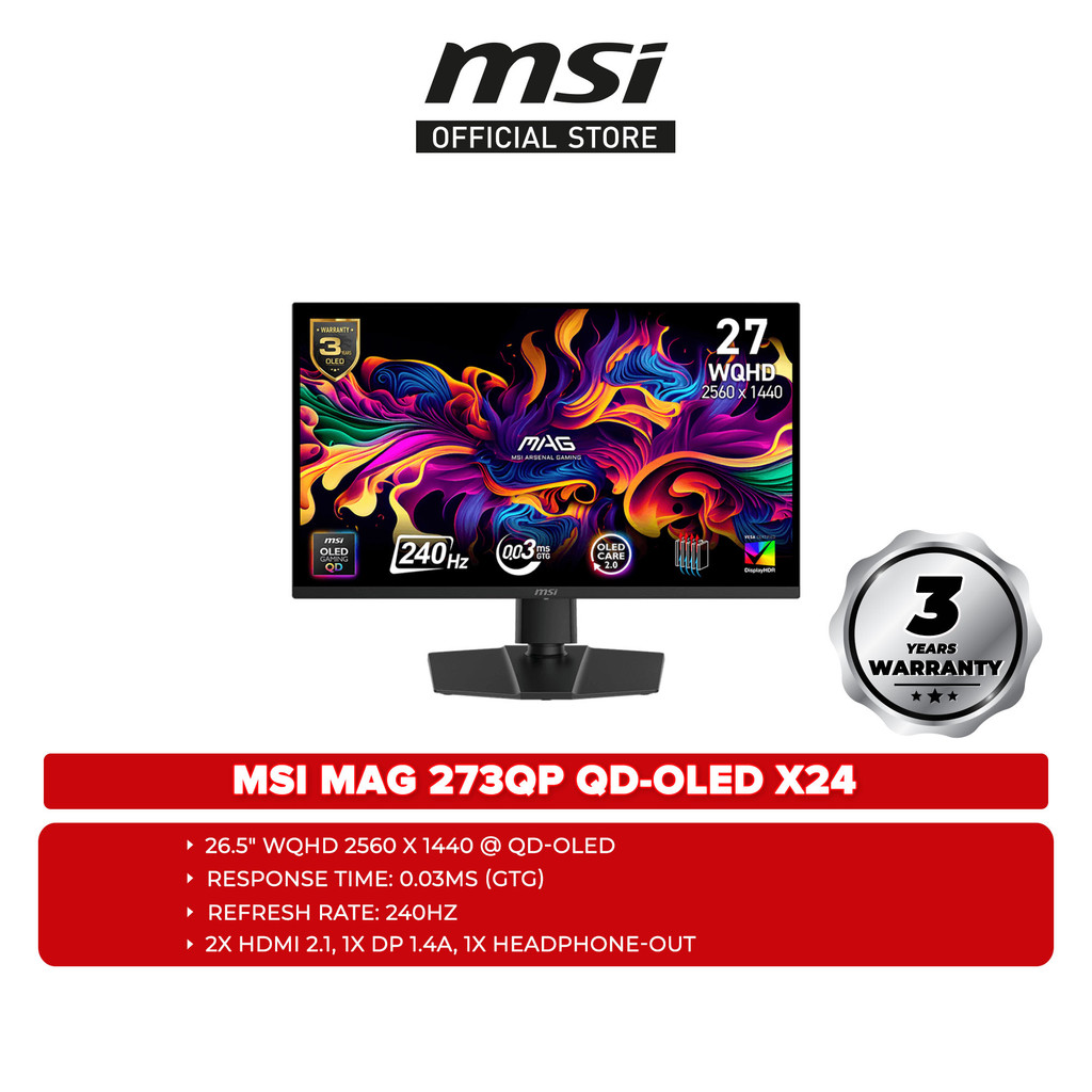 MSI MAG 273QP QD-OLED X24 26.5" WQHD 240Hz Flat Gaming Monitor ( HDMI ...