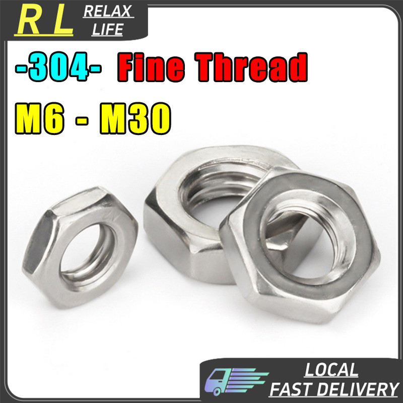 [RL] M6-M30 Fine Thread Hex Nut Thin Lock Nut Jam Nuts 304 Stainless Steel 1 1.25 1.5 2 Pitch M7 ...