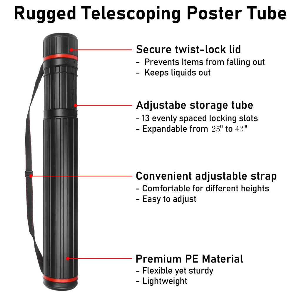 Extendable Poster Tube, Round Black Telescoping Art Drafting Tube ...