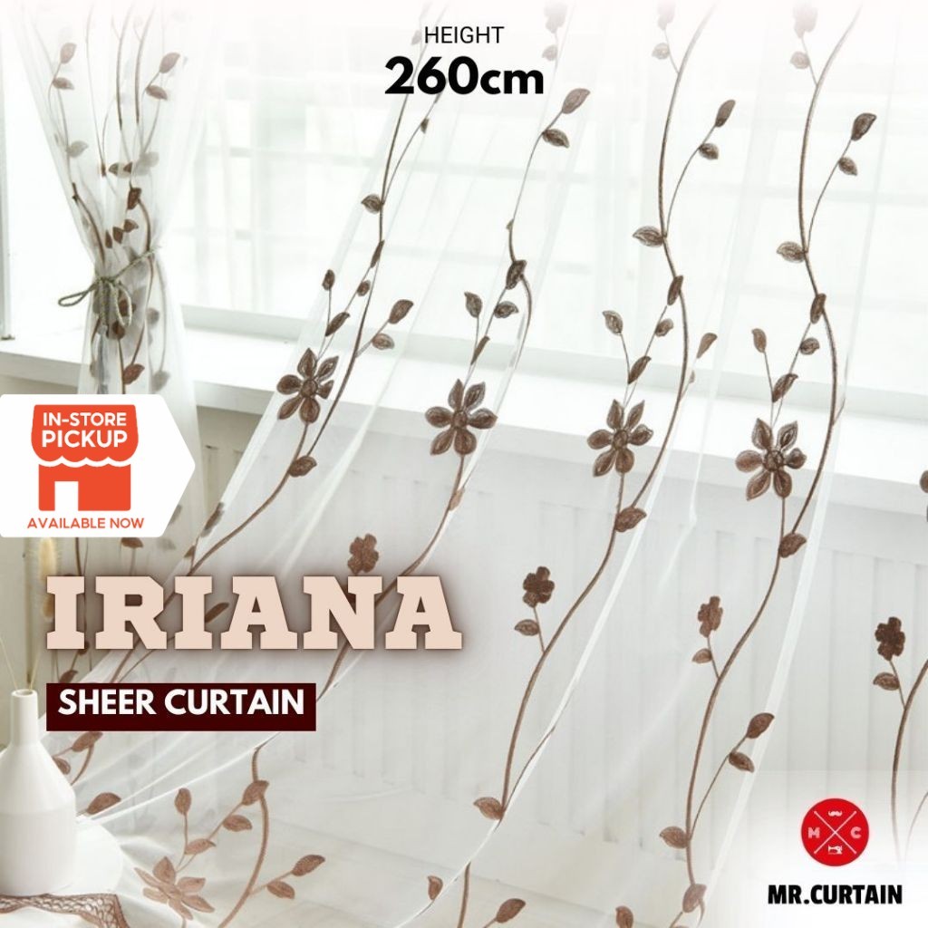 MR.CURTAIN Iriana Sheer Langsir Lace Bersulam Bunga Siap Jahit Cangkuk ...