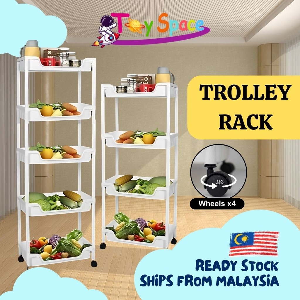TOYSPACE🚀 Movable Storage Rack with Wheels Trolley Rack | Multi-Layer ...