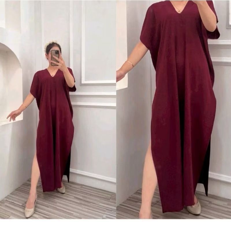 DASTER KAFTAN LONG DRESS JUMBO CRINKLE/V-NECK DRESS | Shopee Malaysia