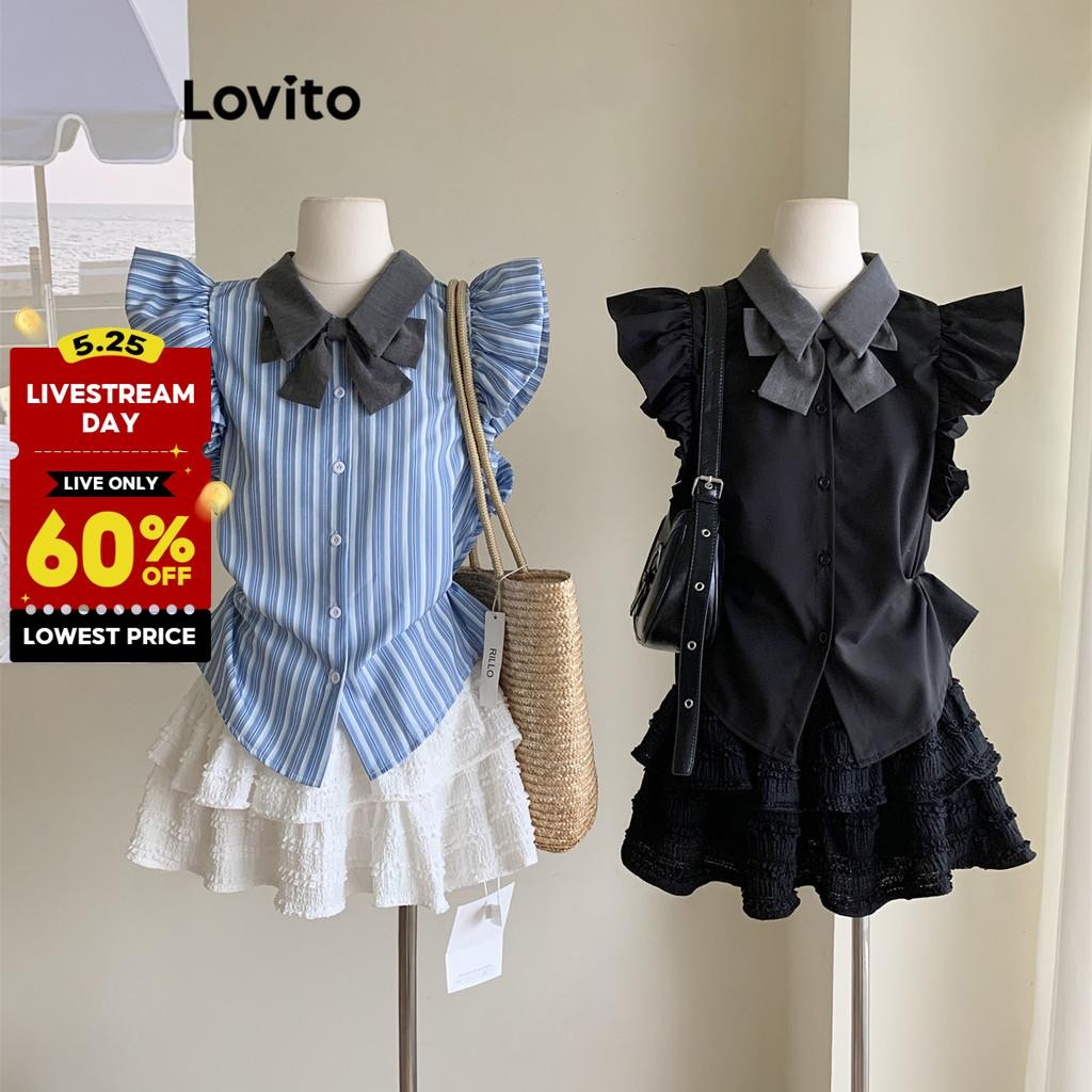Lovito Casual Plain Colorblock Fabric Stitching Blouse for Women ...