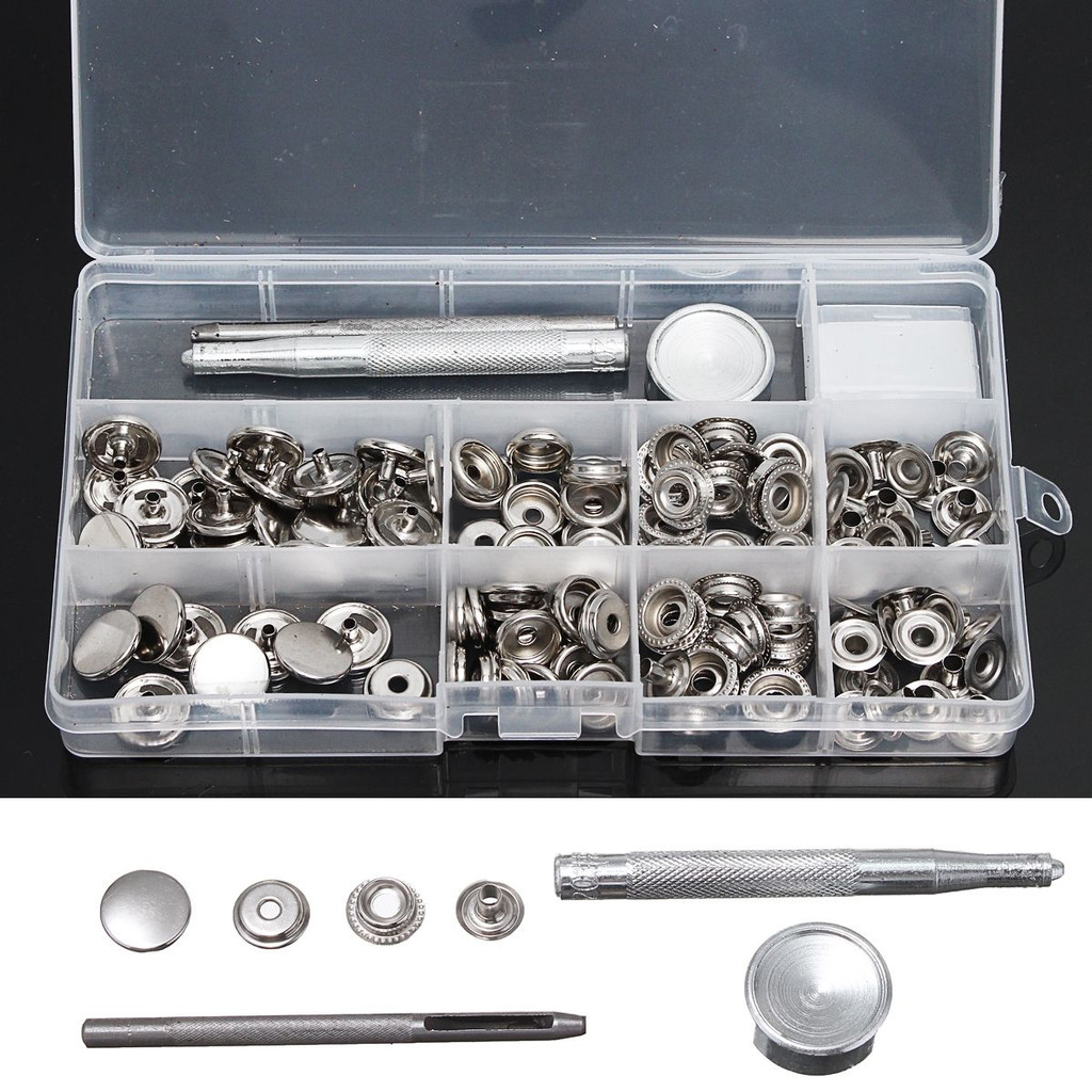 30 Set 15mm Heavy Duty Snap Fastener Popper Press Stud Button + Fixing ...
